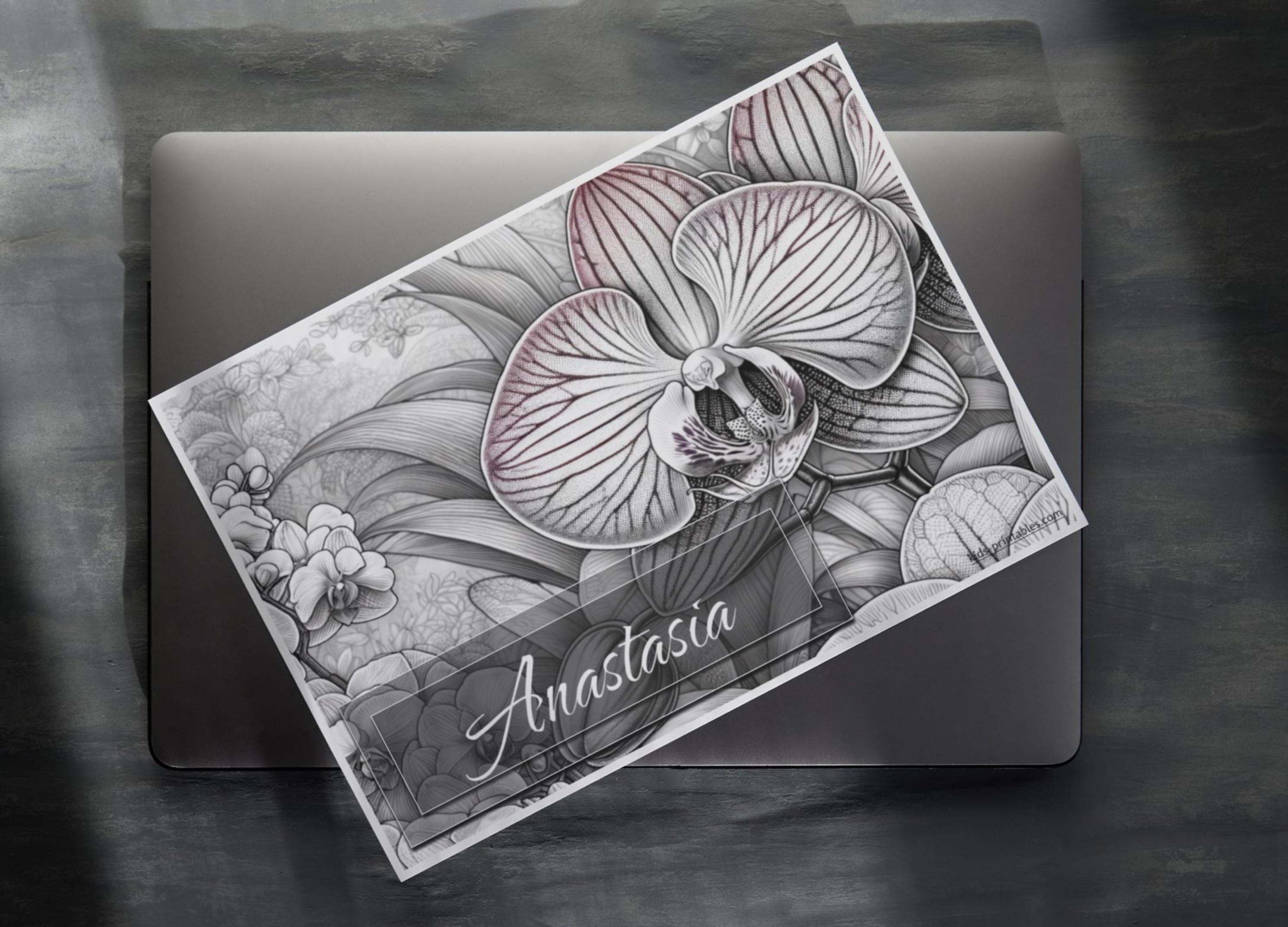 Custom Name Coloring Page | Orchids and Magnolia Flowers Coloring Page ...