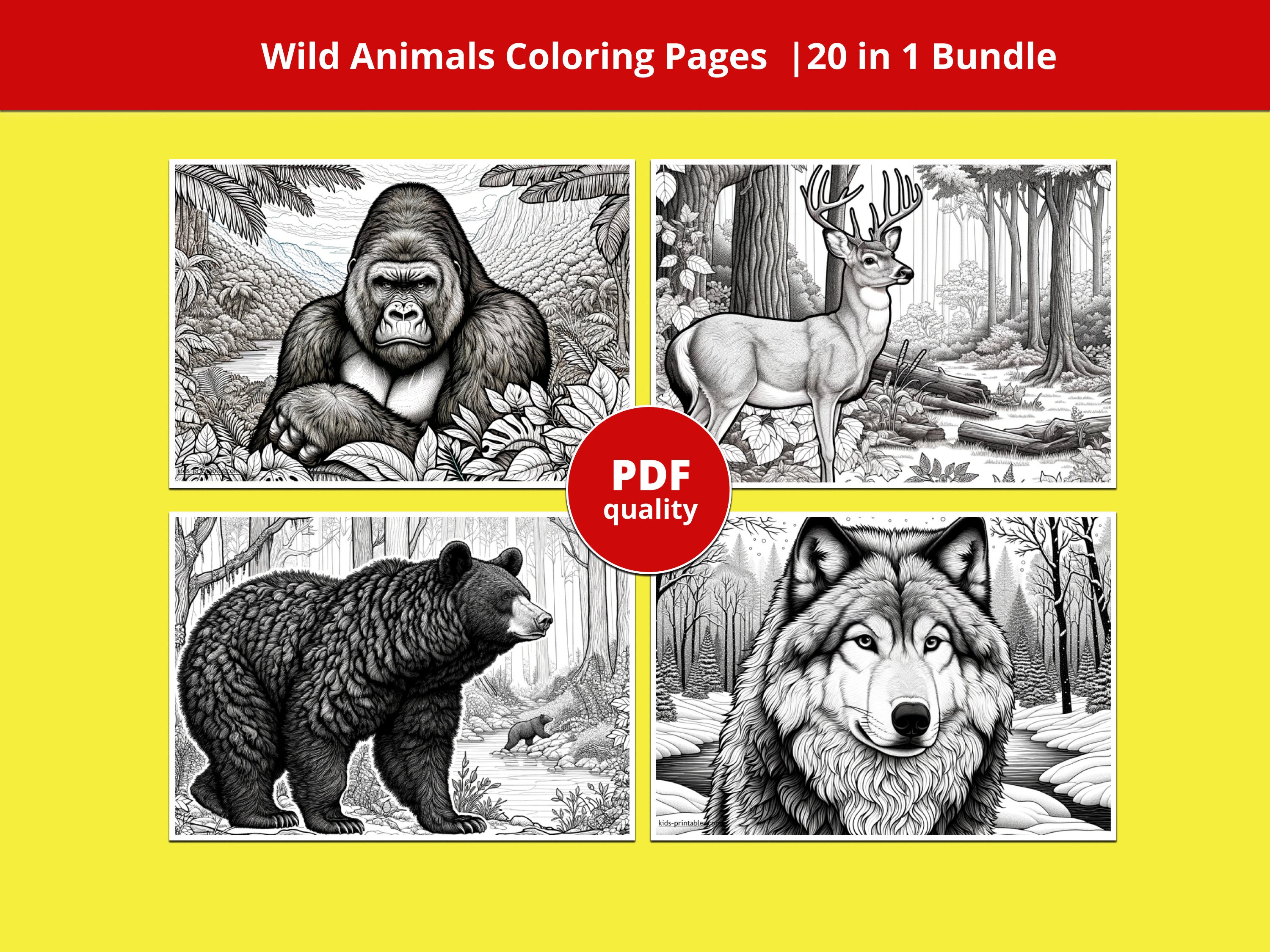 Wild Animals Coloring Pages 20 Colorings in 1 Bundle Animal Coloring ...