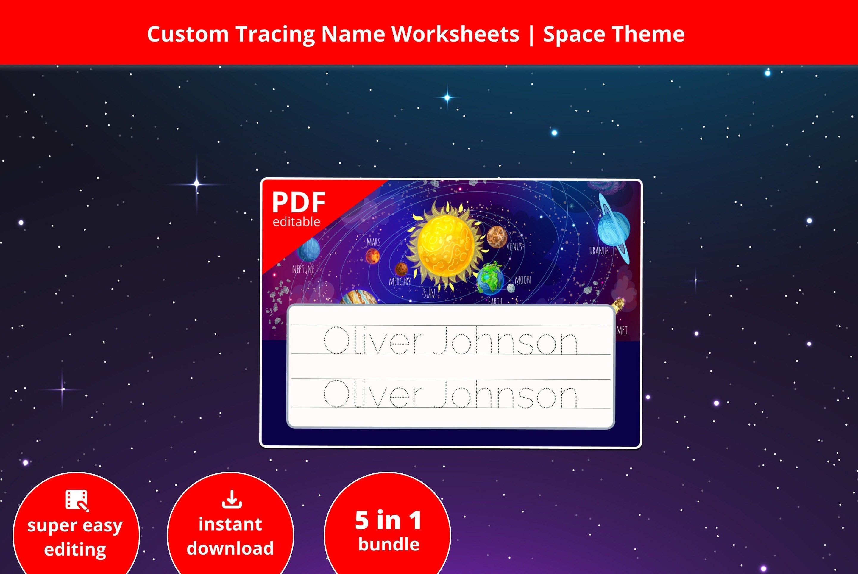 Personalized Name Tracing Sheets for Kids | 5 Space Templates in 1 ...