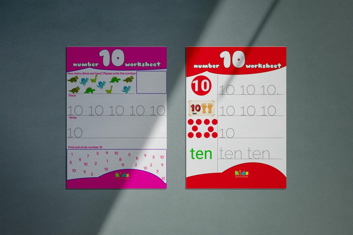 Printable Number Ten Worksheets 2 in 1 Bundle | Kindergarten Numbers ...