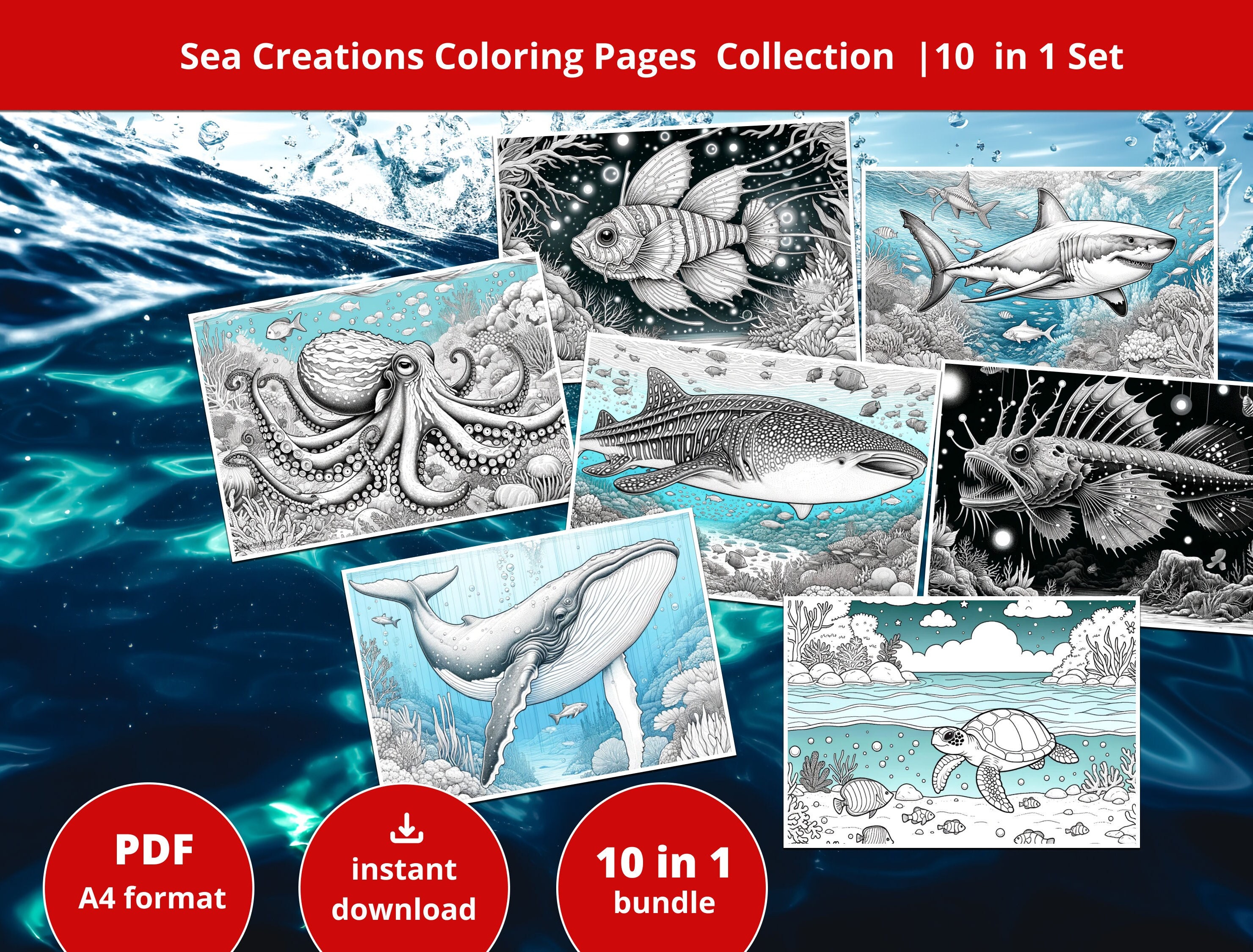 Sea Creations Coloring Pages Collection 10in 1 Bundle PDF Coloring ...