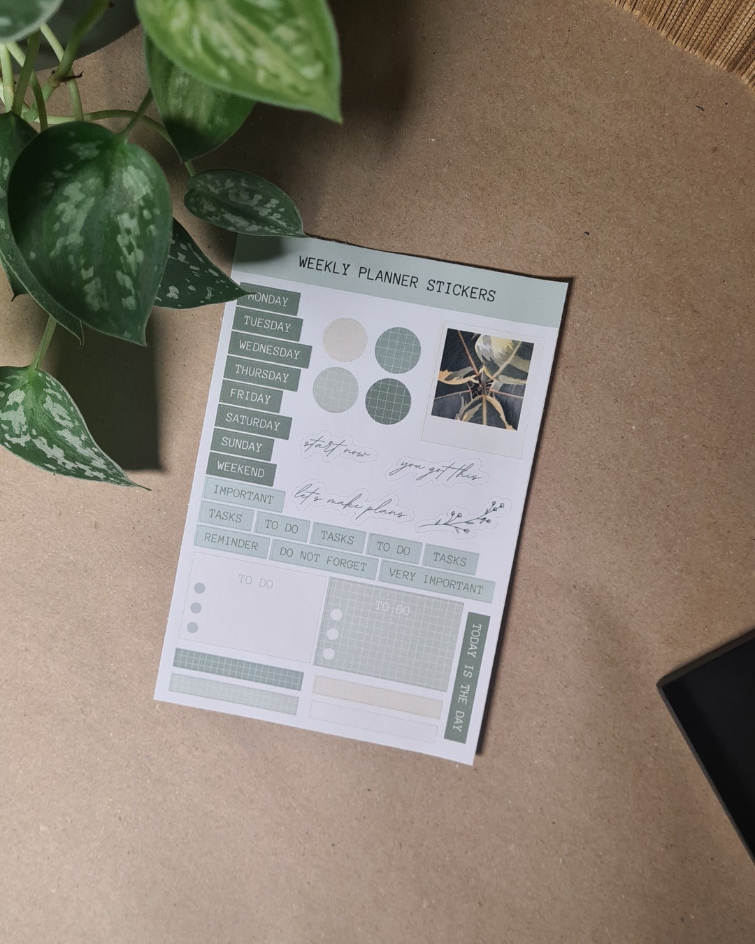 Sticker Sheet Weekly Planner Stickers in Green and Orange Journaling ...