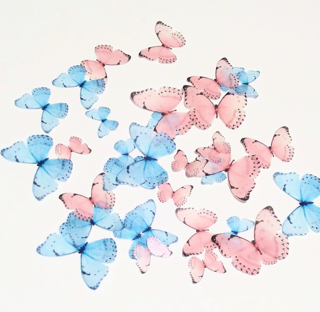 16 Wafer Paper Pink and Blue Butterflies. Edible Topper for Cake and ...
