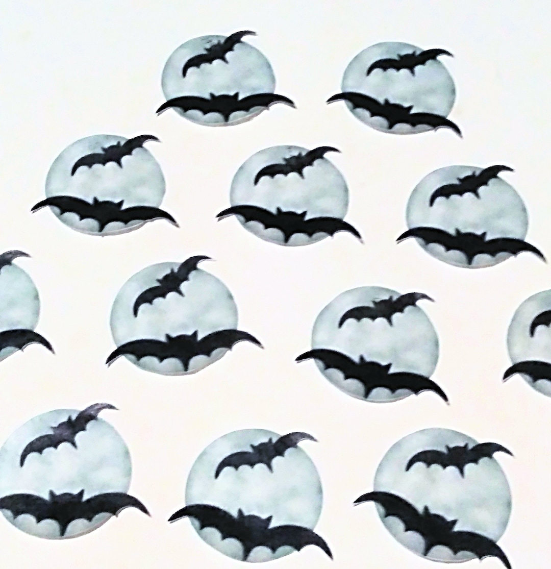 Wafer Paper Moon and Bats Cupcake Toppers. Flat 2D Edible Decoration - Etsy