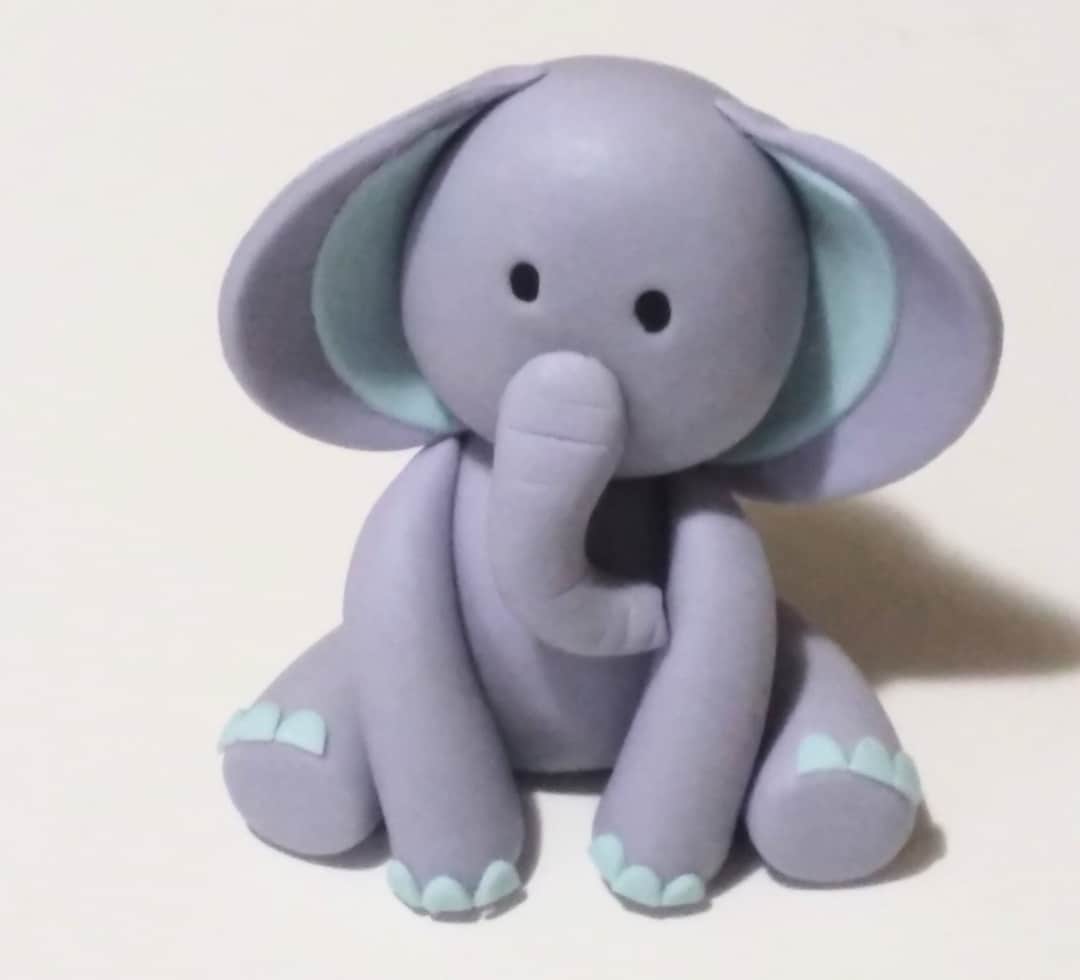 Fondant Elephant Cake Topper With Blue Ears and Nails - Etsy