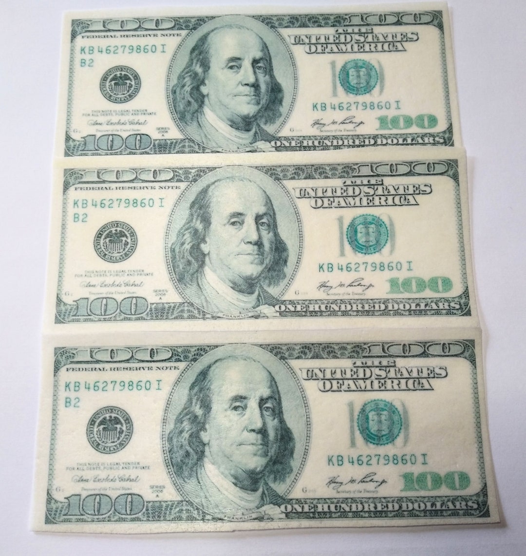 Edible Money 100 Dollar Bill From Wafer Paper. Actual Size, Pre-cut ...