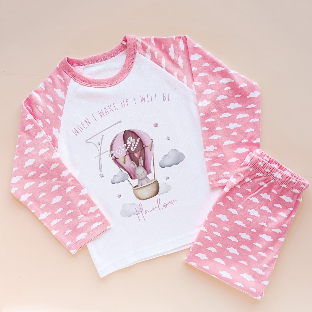 4th Birthday Girl Personalised Pyjamas Set Pink Bunny Pyjama Fourth ...