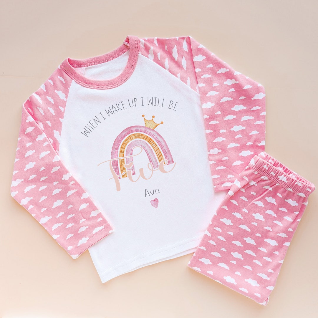 5th Birthday Personalised Pyjamas Set Pink Rainbow Pyjama Fifth ...