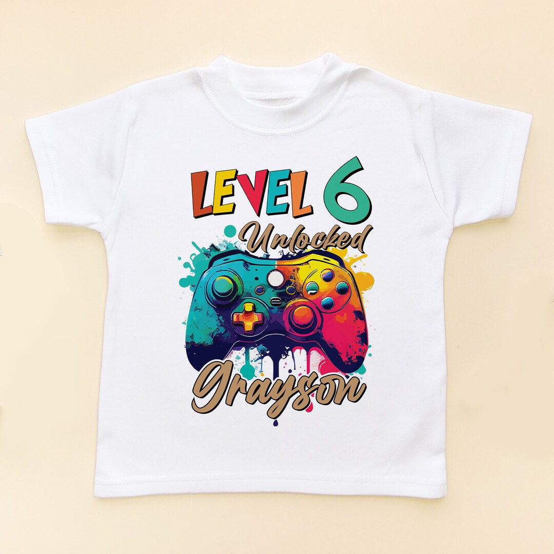 Level 6 Unlocked Gamer Personalised Birthday Kids Shirt 6th - Etsy