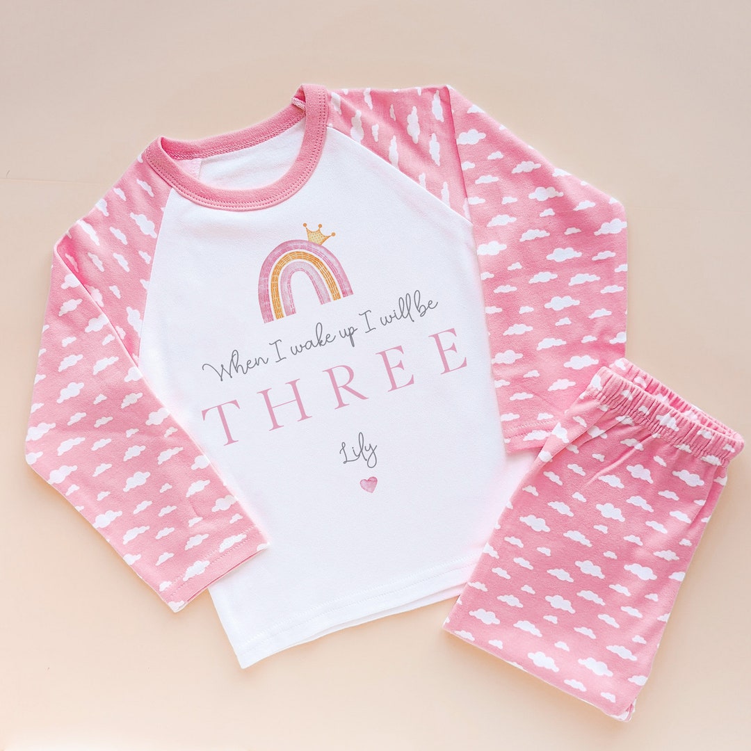 When I Will Wake up I Will Be Three Personalised Pyjamas Set Pink ...