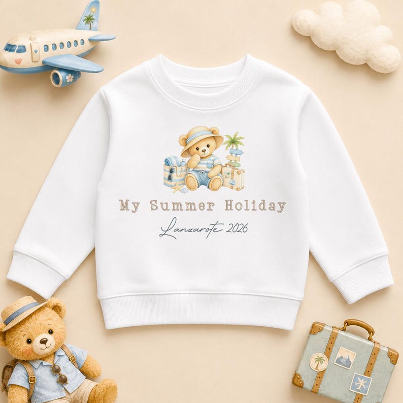 Personalised Boys First Summer Holiday Sweatshirt, Bear Beach Kids Top ...