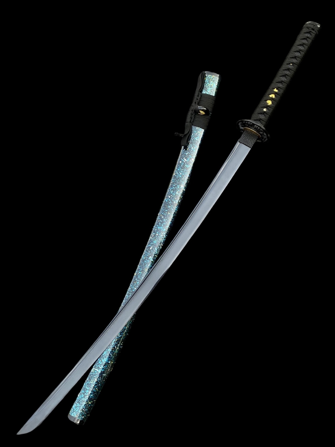 Hamdmade Black Blade Katana Japanese Samurai Sword Plum Blossom Tsuba ...