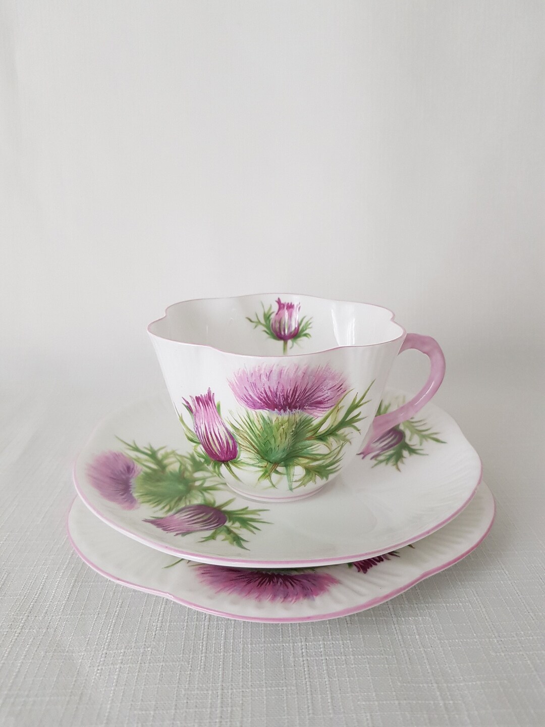 Shelley China Thistle Tea Cup Trio: Vintage English Bone China - Etsy