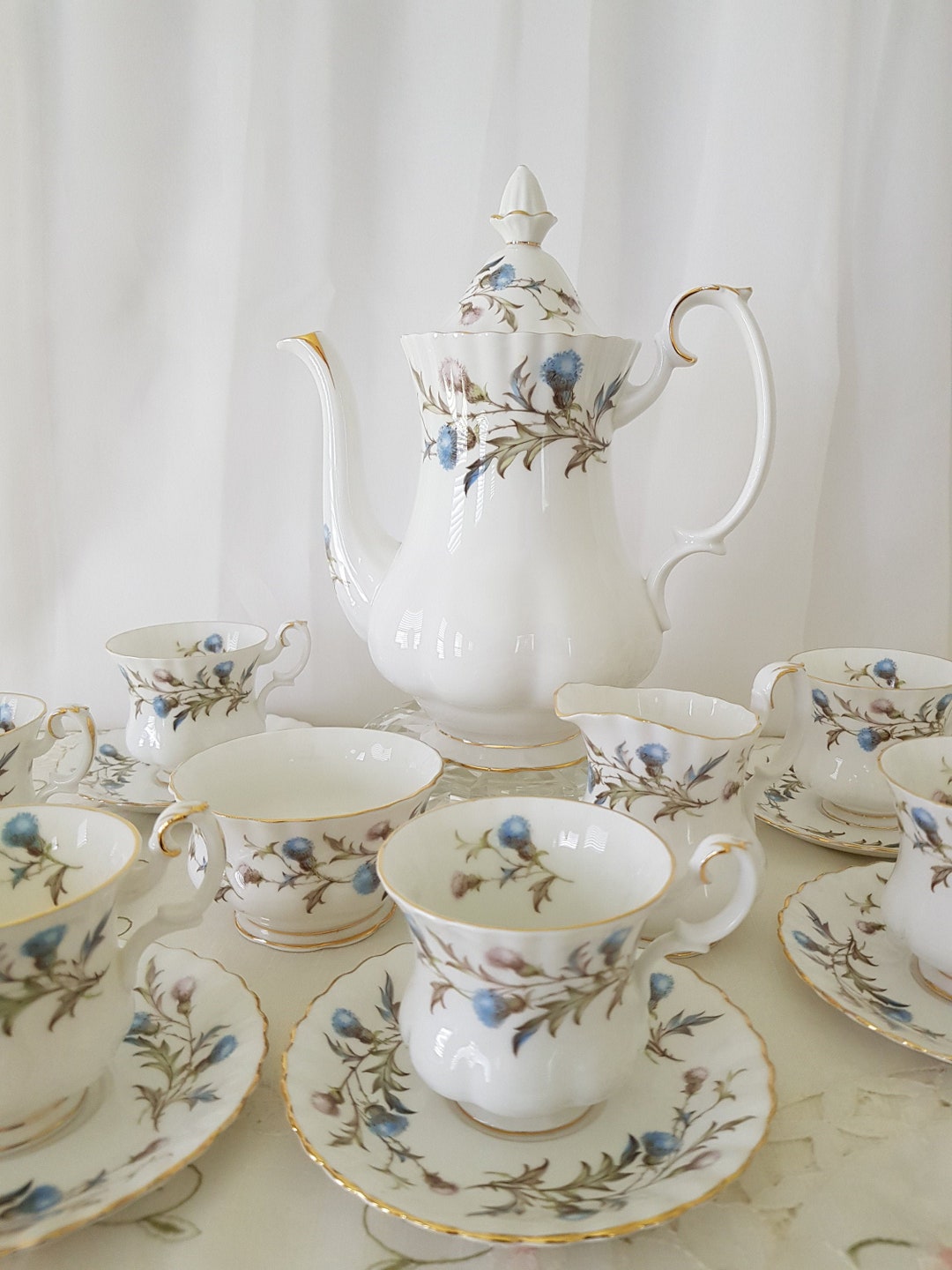 Royal Albert Coffee Set Brigadoon 1960s English Bone China Thistle ...