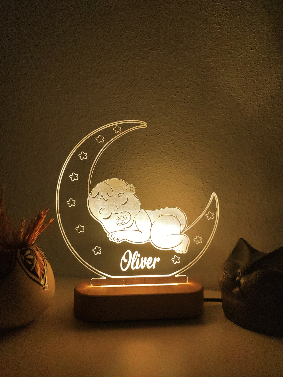 Cute Baby Sleeping on the Moon With Baby 3D Night Light - Custom Baby ...