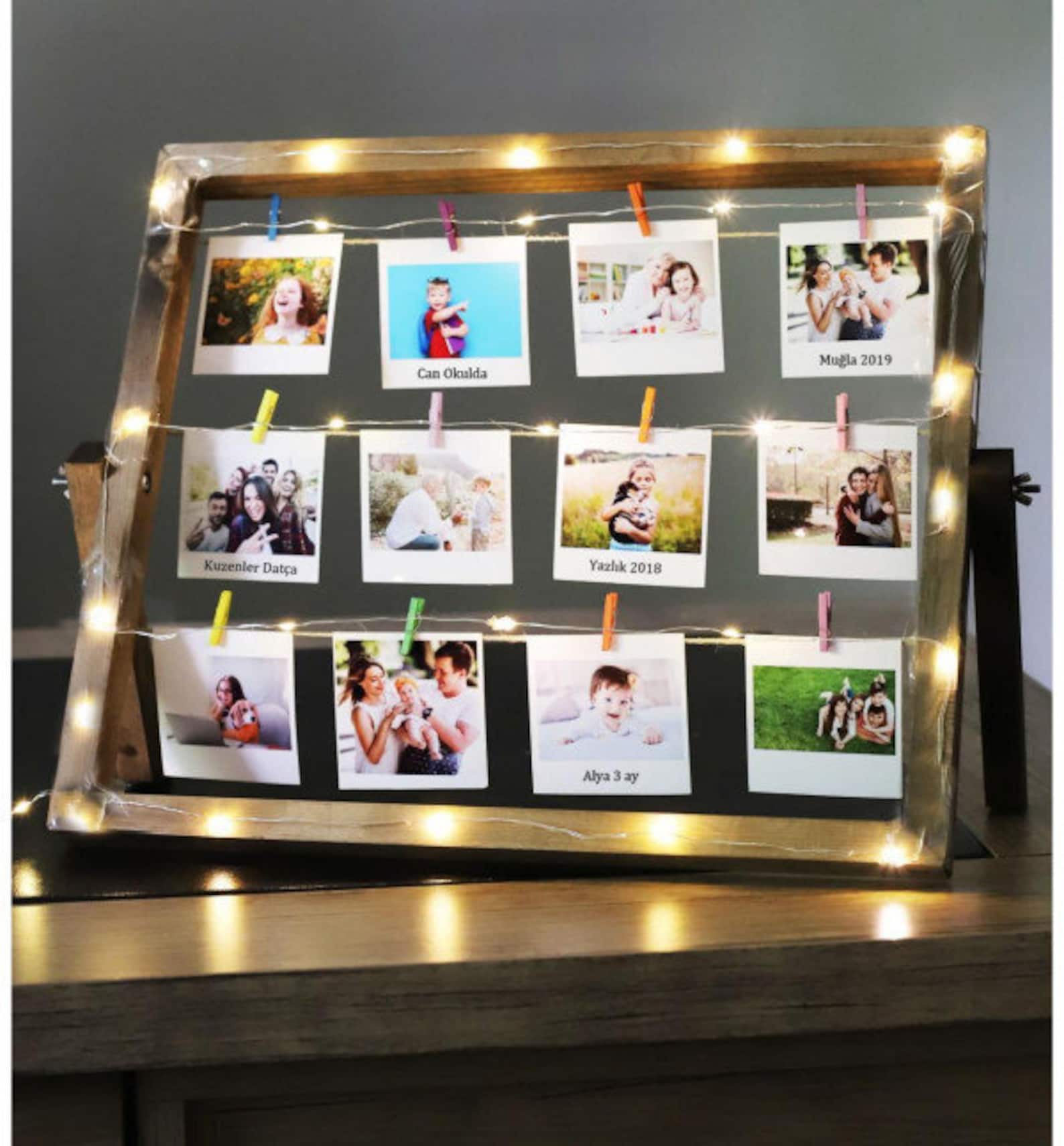 Personalized 12 Photos Desktop Photo Frame With Led Light, Wicker Ropes ...