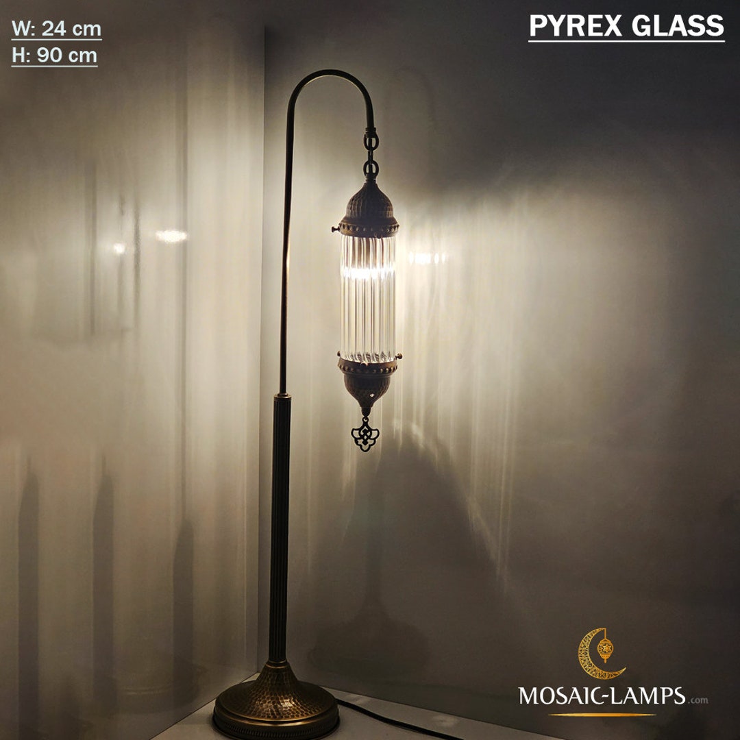 Pyrex Glass Floor Lamp, Hammered Metal Gooseneck, Ottoman Lighting - Etsy