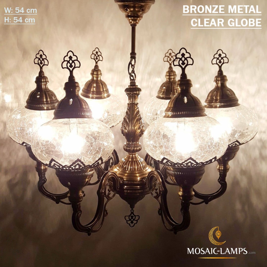 6 Arms Turkish Ceiling Lamp, Six Globe Ottoman Chandelier, Bronze ...
