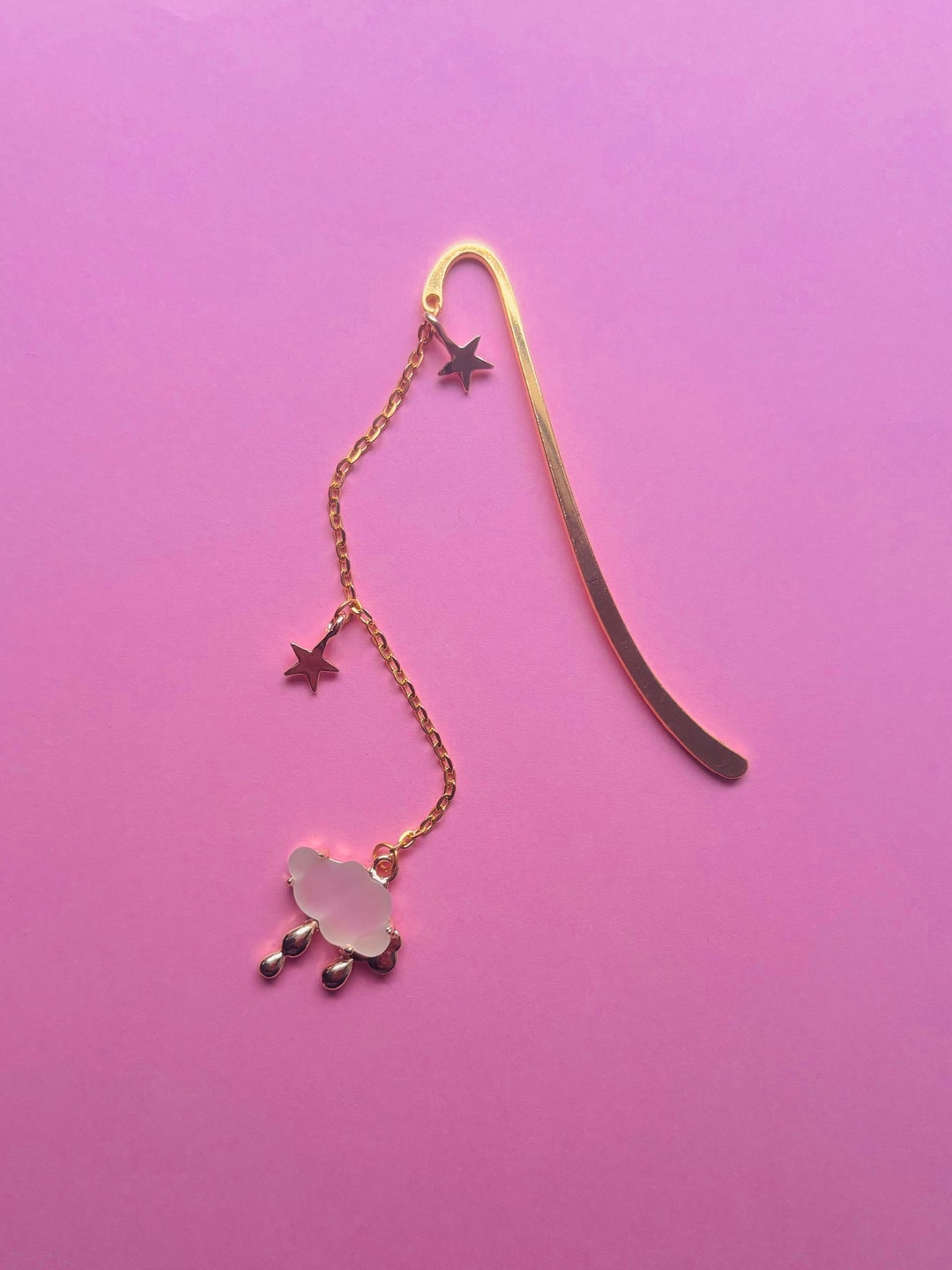 Rain Cloud Beaded Bookmark, Hook Bookmark, Book Lover Gift Idea, Gold ...