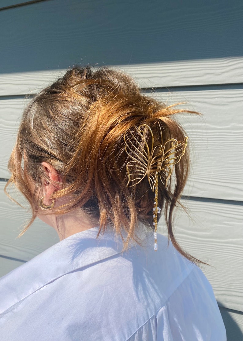 Gold Butterfly Hair Claw Clip: Pearl Tassel Hair Accessory - Etsy
