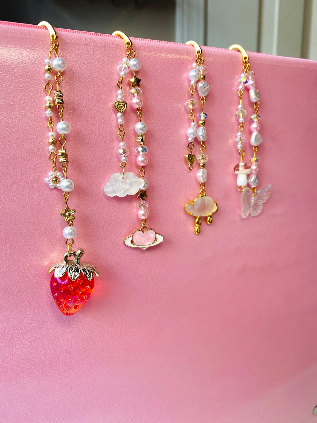 Beaded Hook Bookmark: Gold Charm Bookmark, Book Lover Gift - Etsy