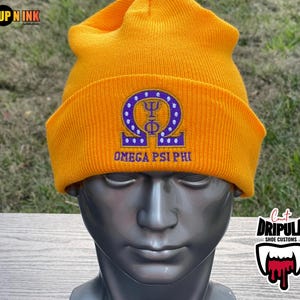Omega Psi Phi Knit Personalized Custom OLD GOLD & PURP Beanie Skull Cap ...