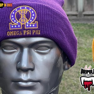 Omega Psi Phi Knit Personalized Custom OLD GOLD & PURP Beanie Skull Cap ...