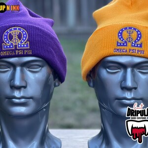 Omega Psi Phi Knit Personalized Custom OLD GOLD & PURP Beanie Skull Cap ...