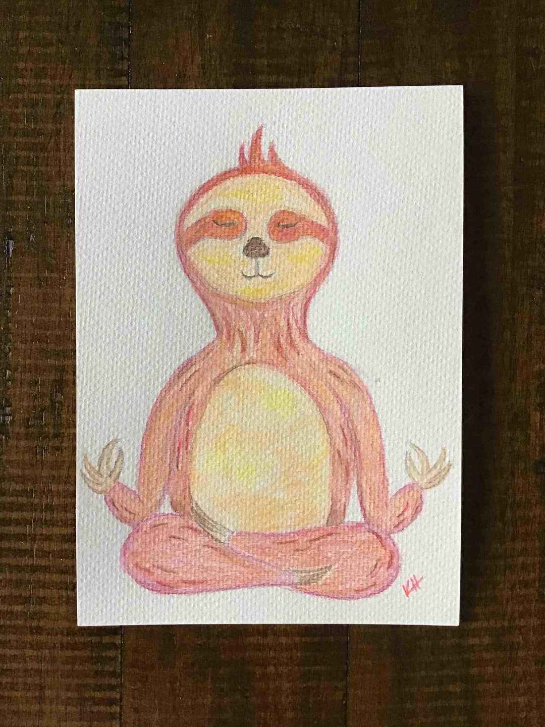Meditating Sloth Original Artwork, Hand-drawn Mixed Media Watercolor ...
