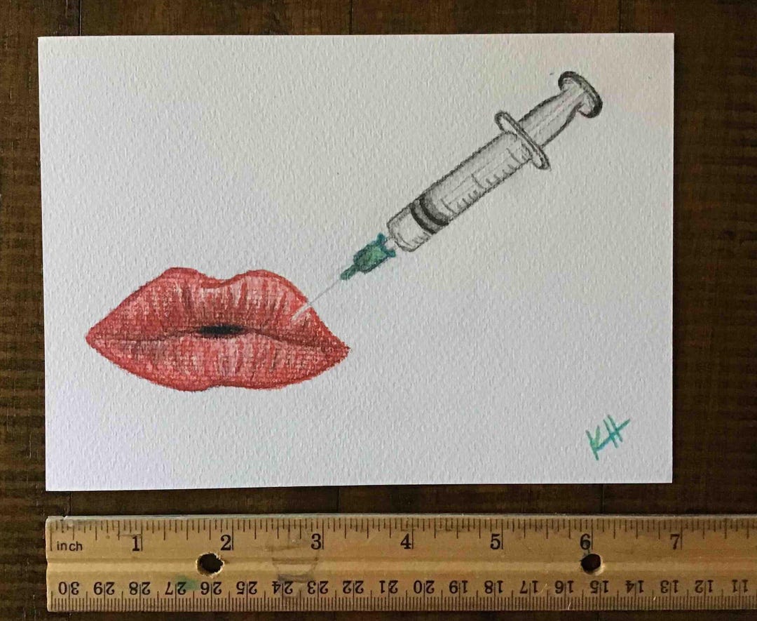 Lip Filler Injection Original Artwork, Hand Drawn Mixed Media ...