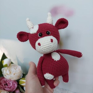 Crochet Cow Plush, Stuffed Farm Animal Amigurumi, Knit Purple Milk Cow ...
