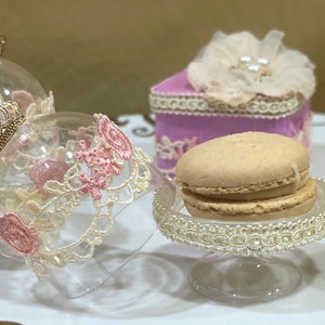 Set of 6/princess Favor Domes Treat/gold and Pink Mini Macarons Stand ...