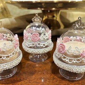 Set of 6/princess Favor Domes Treat/gold and Pink Mini Macarons Stand ...