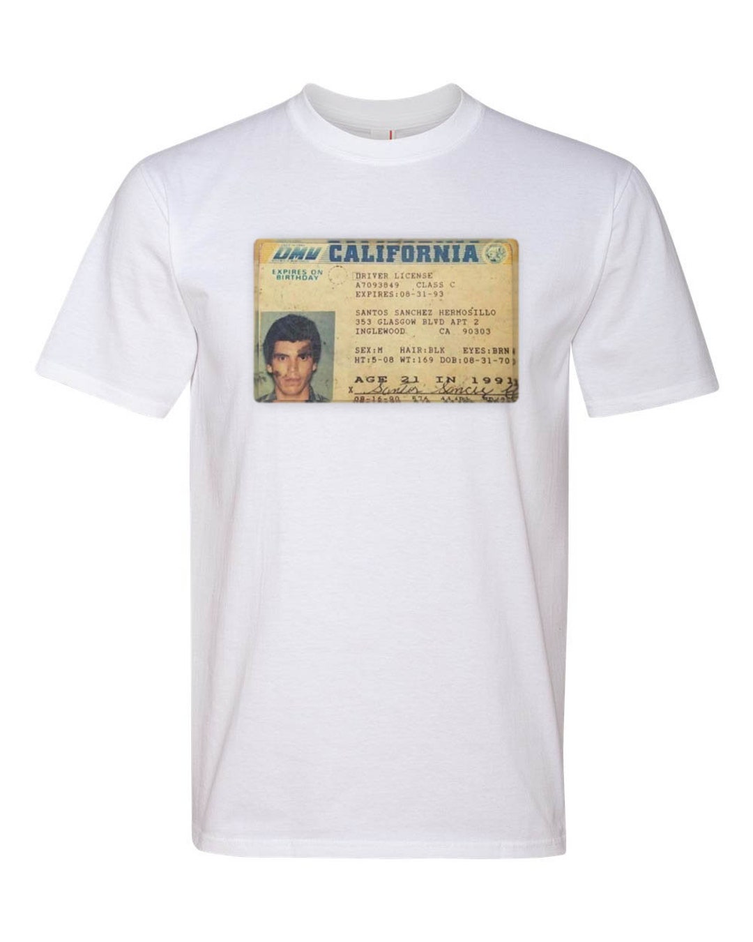 Chalino Sanchez California Drivers License CDL Graphic White Tee Shirt ...