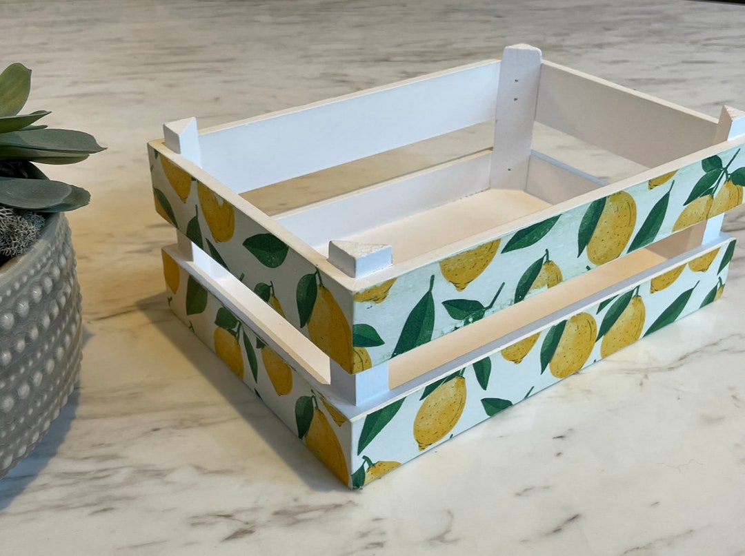 Lemon Crate, Decoupage Wooden Box, Storage Crate, New Home Gift, Lemon ...