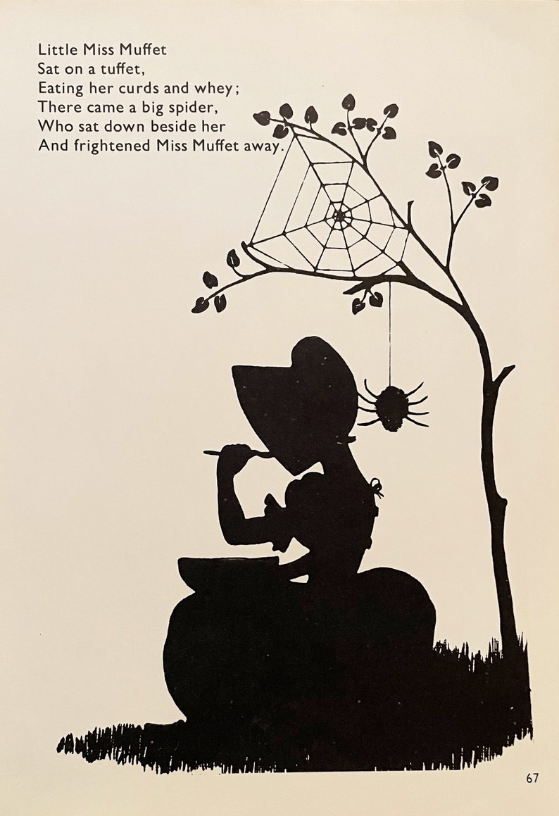 Vintage Nursery Rhyme Print | Original Little Miss Muffet Book Plate by ...