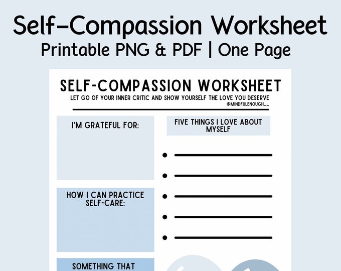 Printable Self-compassion Worksheet | Self-love Journal | Printable ...
