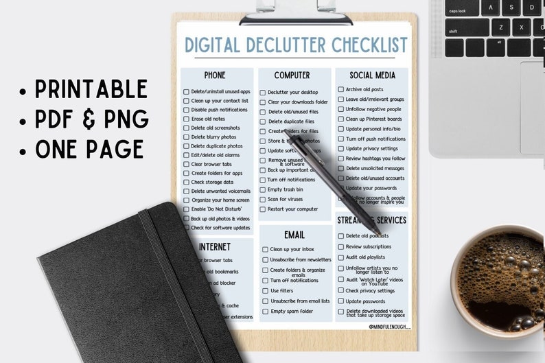 Printable Digital Declutter Checklist | Digital Minimalism Planner | Digital Declutter Challenge ...