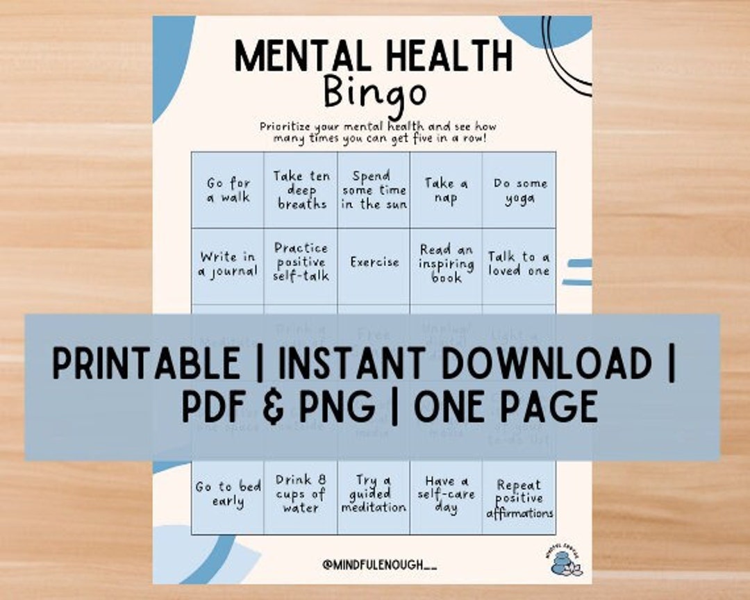 Mental Health BINGO Game Kit, Wellness Activity, Self-care