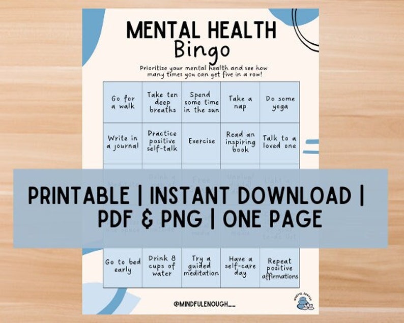PRINTABLE Mental Health Bingo | Mental Health Planner | Printable ...