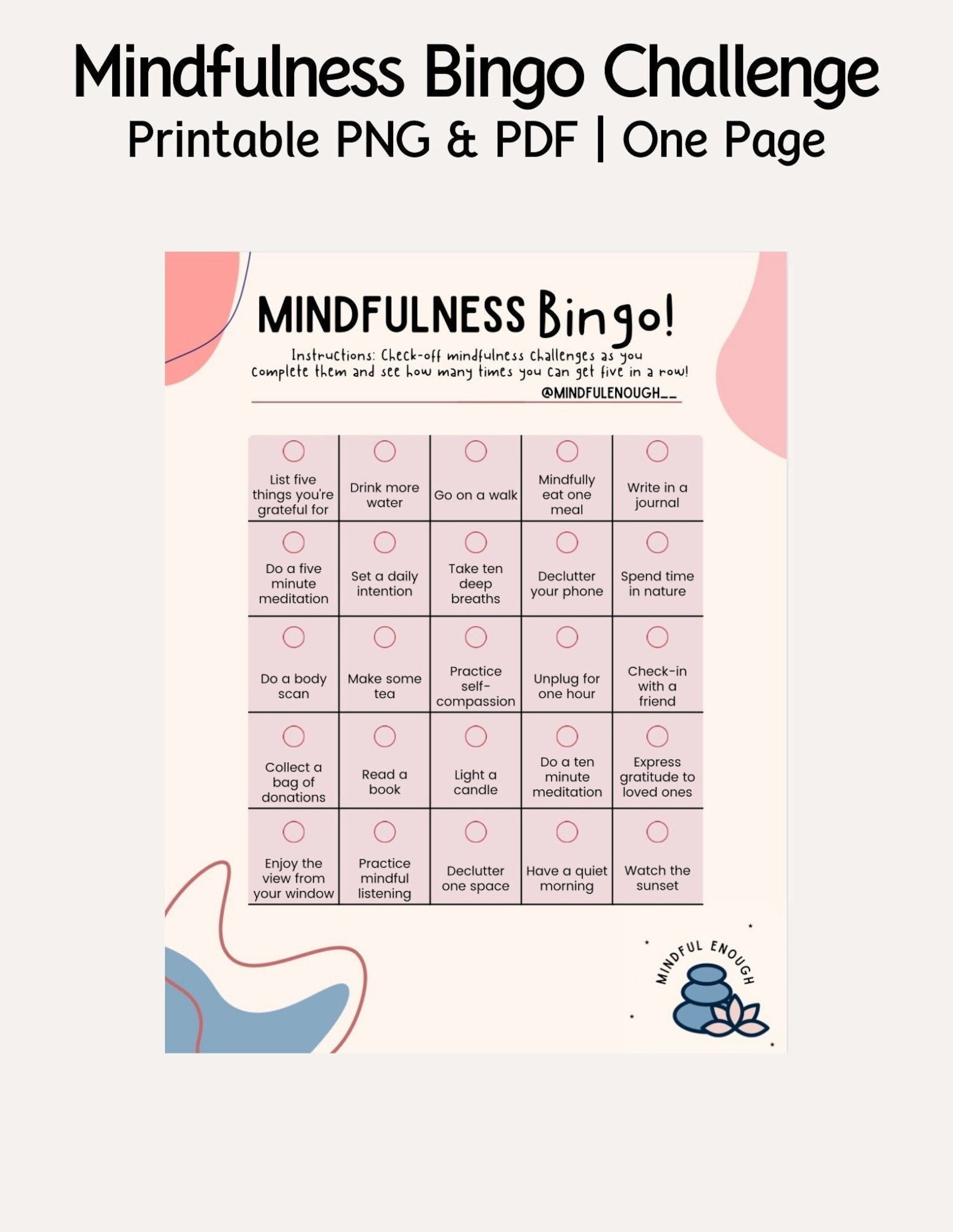 Printable | Mindfulness Bingo | Daily Mindfulness Challenges ...