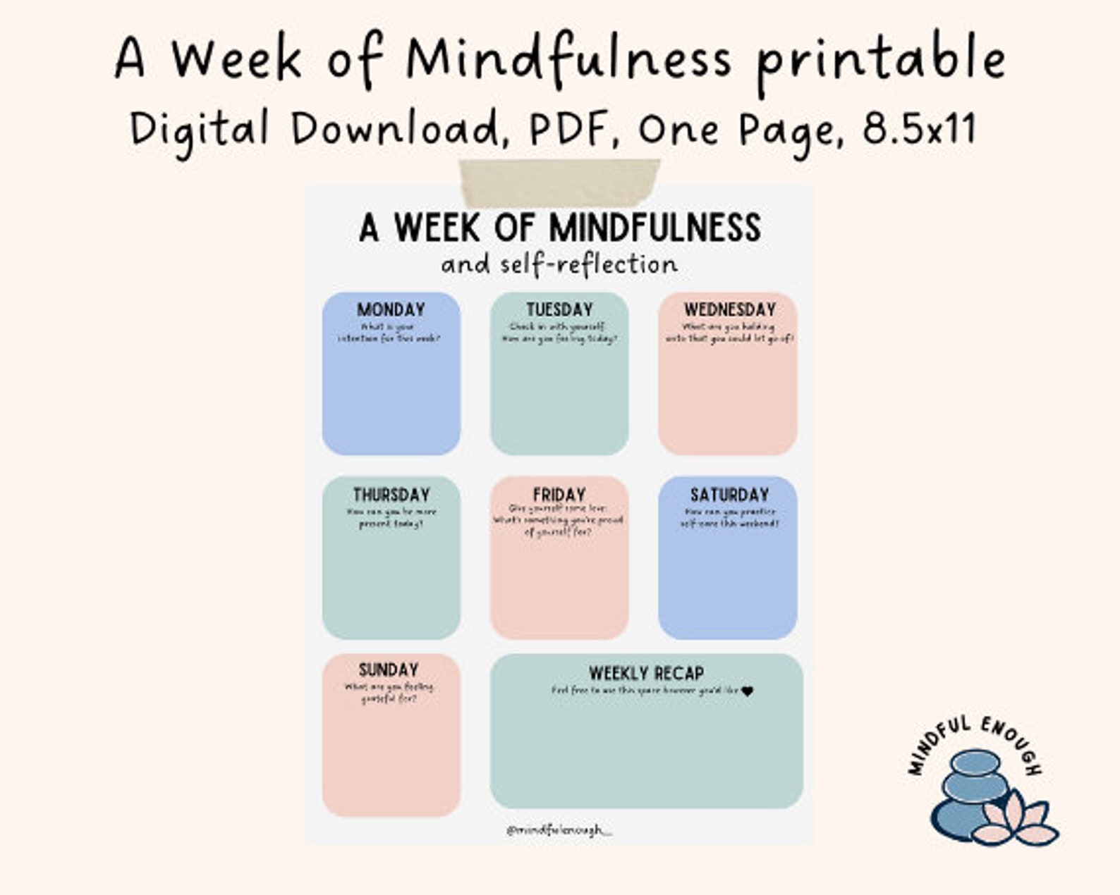 Mindfulness Printable | A Week of Mindfulness | Mindfulness Planner ...