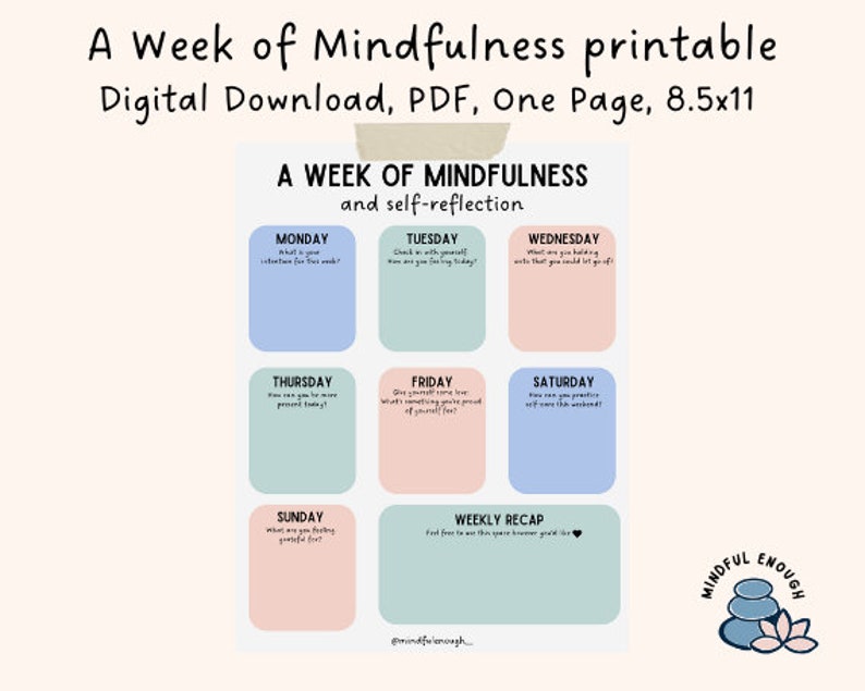 Mindfulness Printable | A Week of Mindfulness | Mindfulness Planner ...