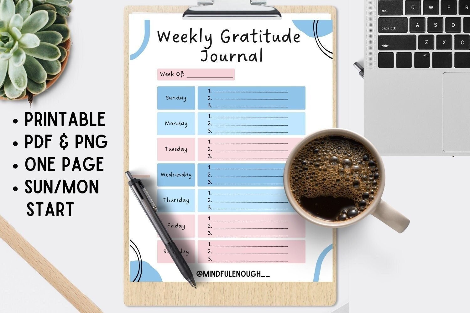 Printable Weekly Gratitude Journal Gratitude Printable Printable ...