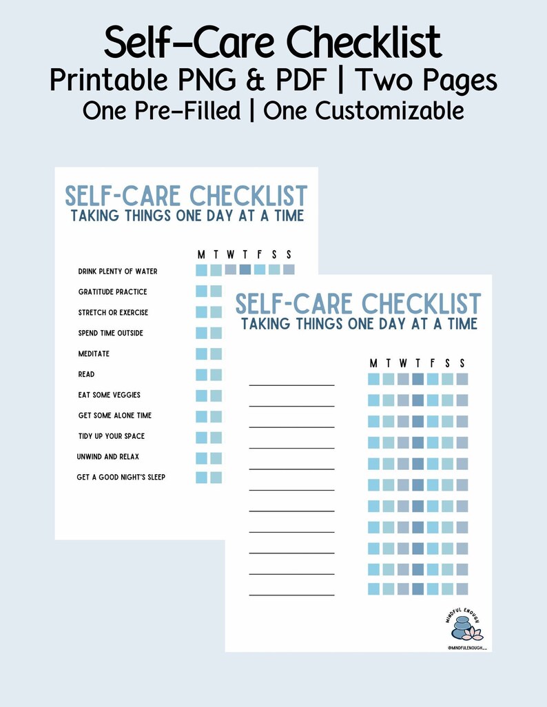 Printable Self-care Checklist | Daily Self-care Planner | Self-love and ...