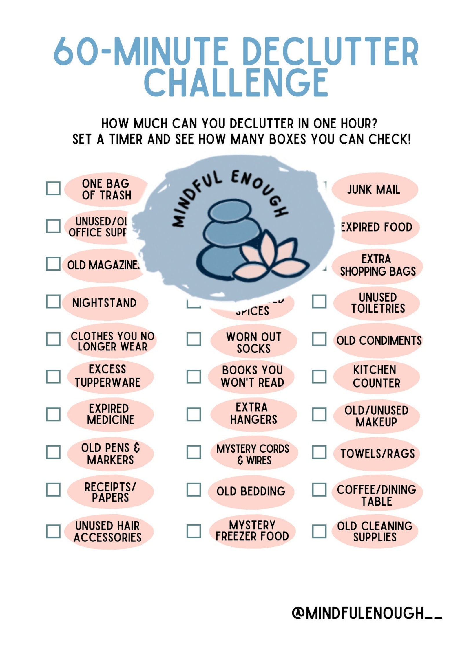 Printable, Declutter Challenge Checklist, PNG, PDF, Instant Download ...