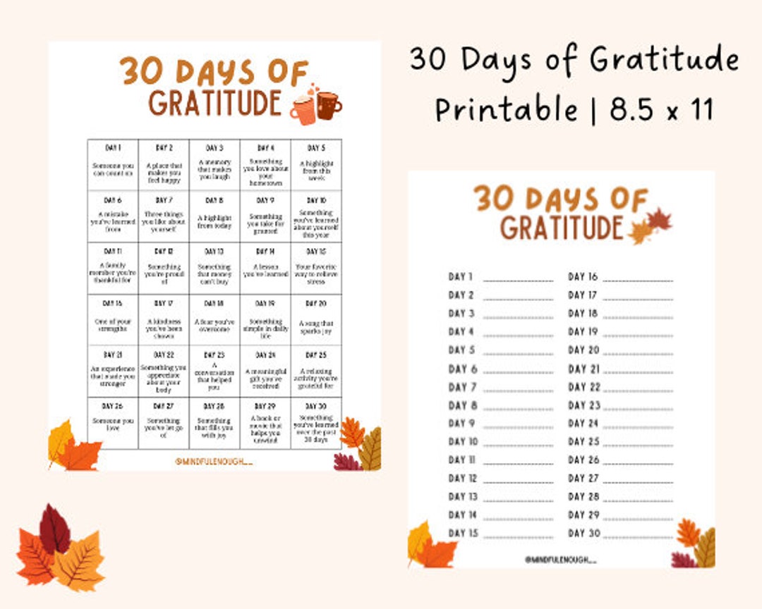 30 Day Gratitude Challenge | Gratitude Calendar Printable | Gratitude ...