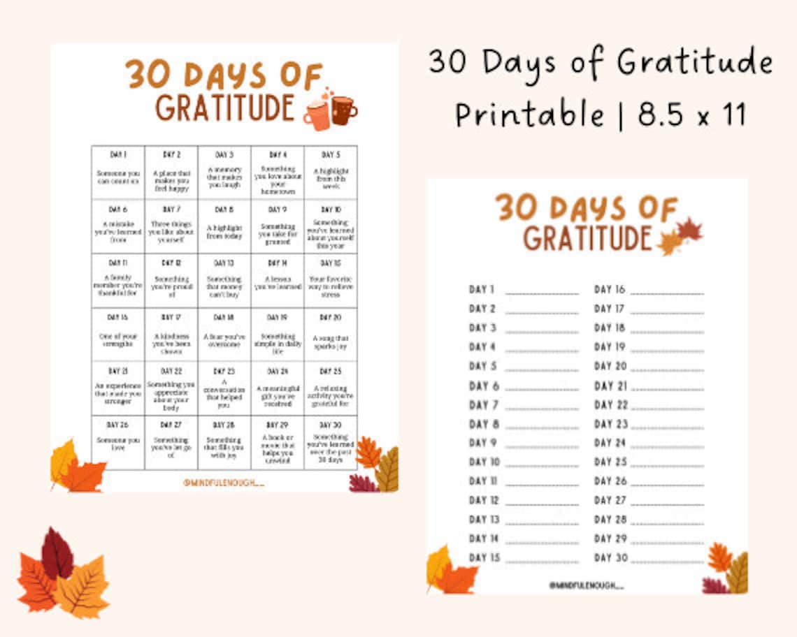 30 Day Gratitude Challenge | Gratitude Calendar Printable | Gratitude ...