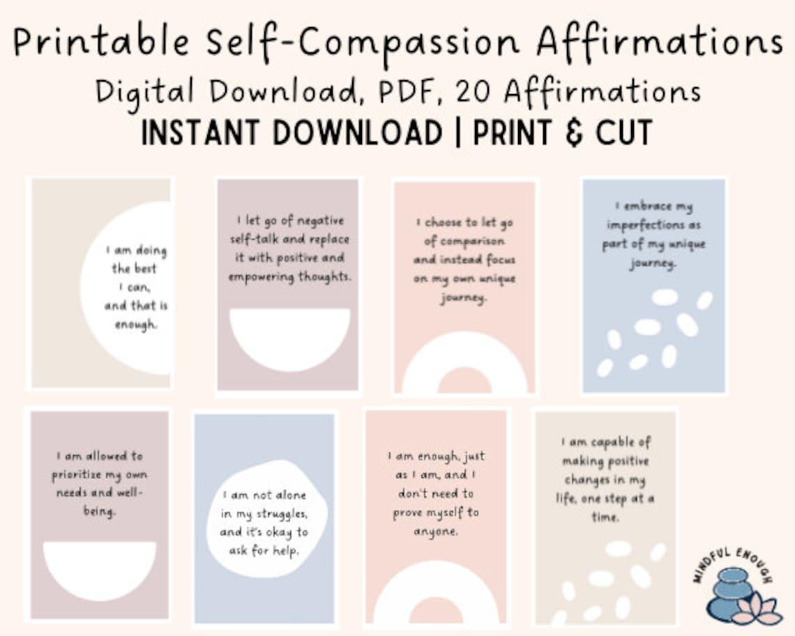 Printable Self-compassion Affirmations | Instant Download ...