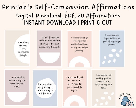 Printable Self Compassion Affirmations Instant Download